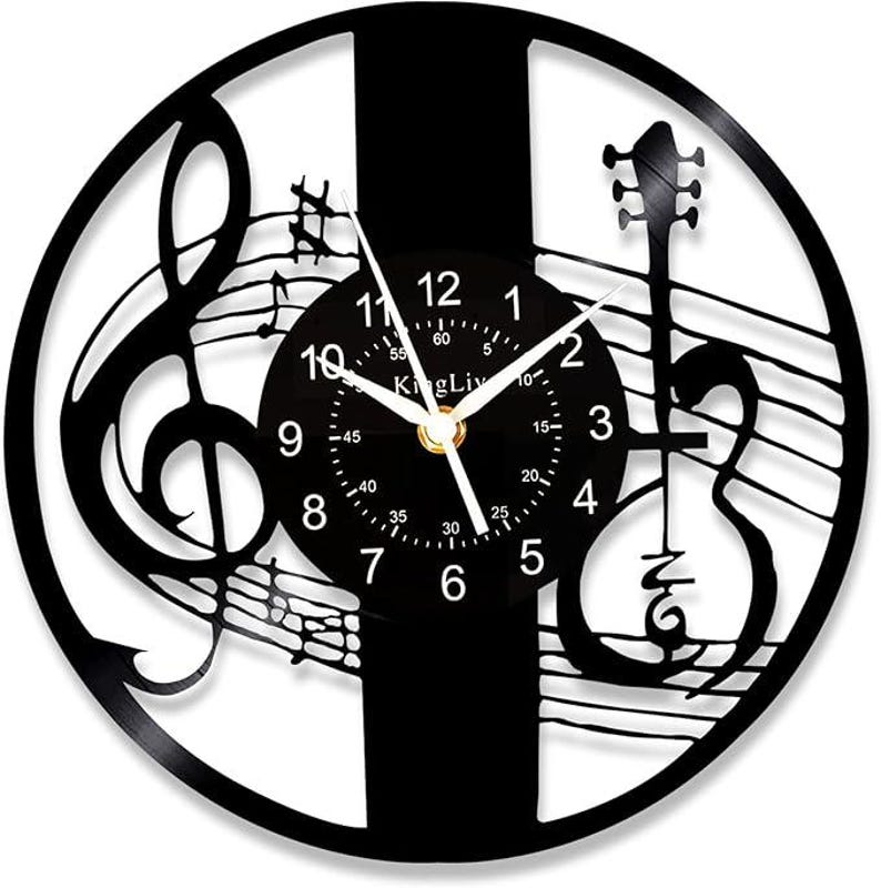 Musical Notes Vinyl Record Clock, Violin Wall Art, Music Bedroom Decor ...