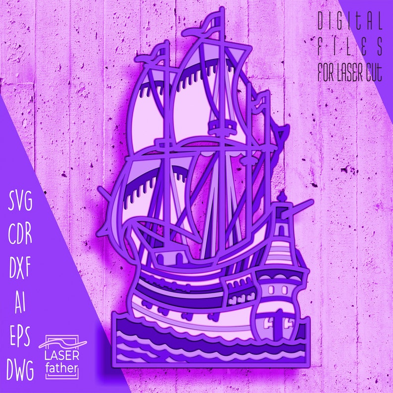 Sailing Ship SVG, Sailboat Design, Pirate Ship PNG, Laser Cutting Files ...