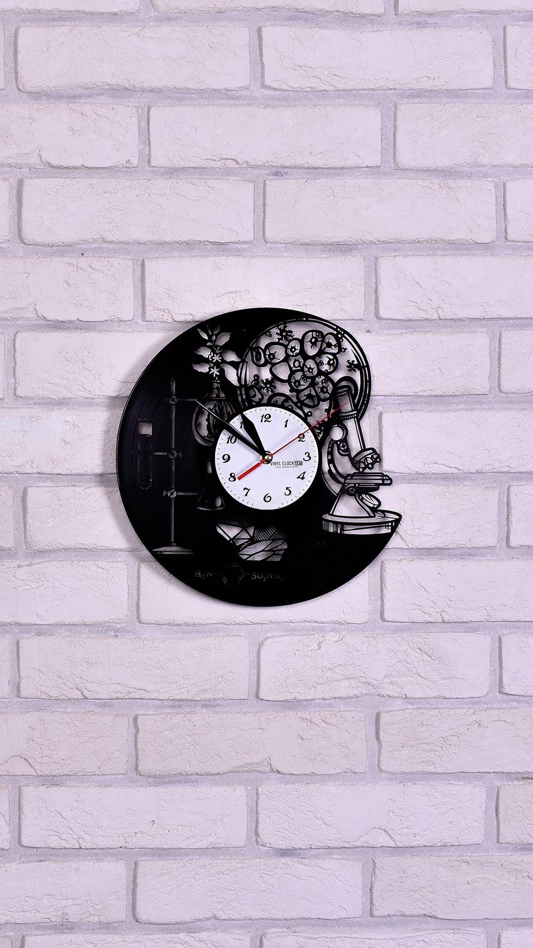 Microscope Vinyl Record Clock, Scientist Gifts, Office Wall Art ...