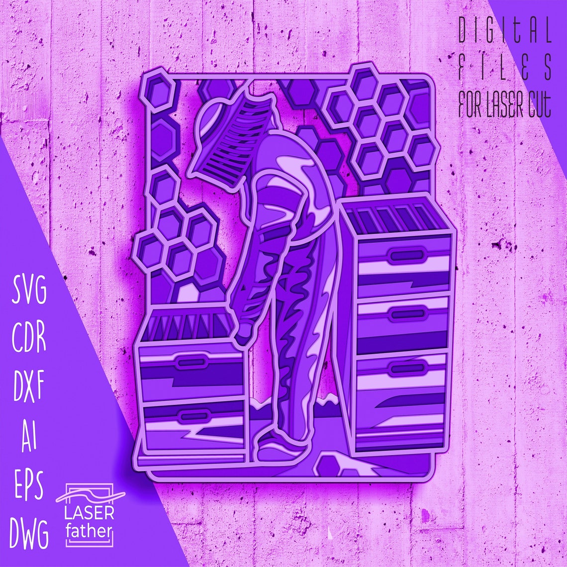 Beekeeper SVG, Bee Laser Cut File, Honeycomb PNG, Beehive Design ...