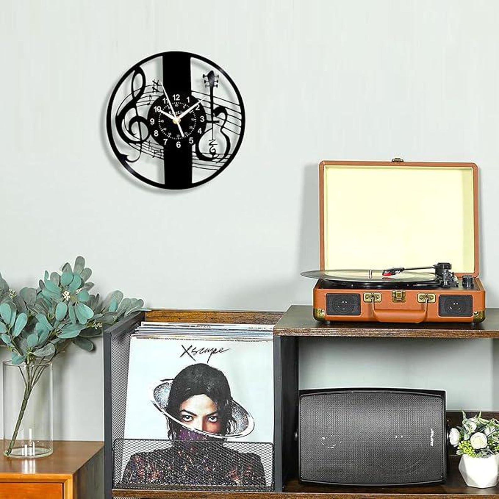 Musical Notes Vinyl Record Clock, Violin Wall Art, Music Bedroom Decor ...