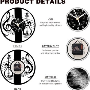 Musical Notes Vinyl Record Clock, Violin Wall Art, Music Bedroom Decor ...