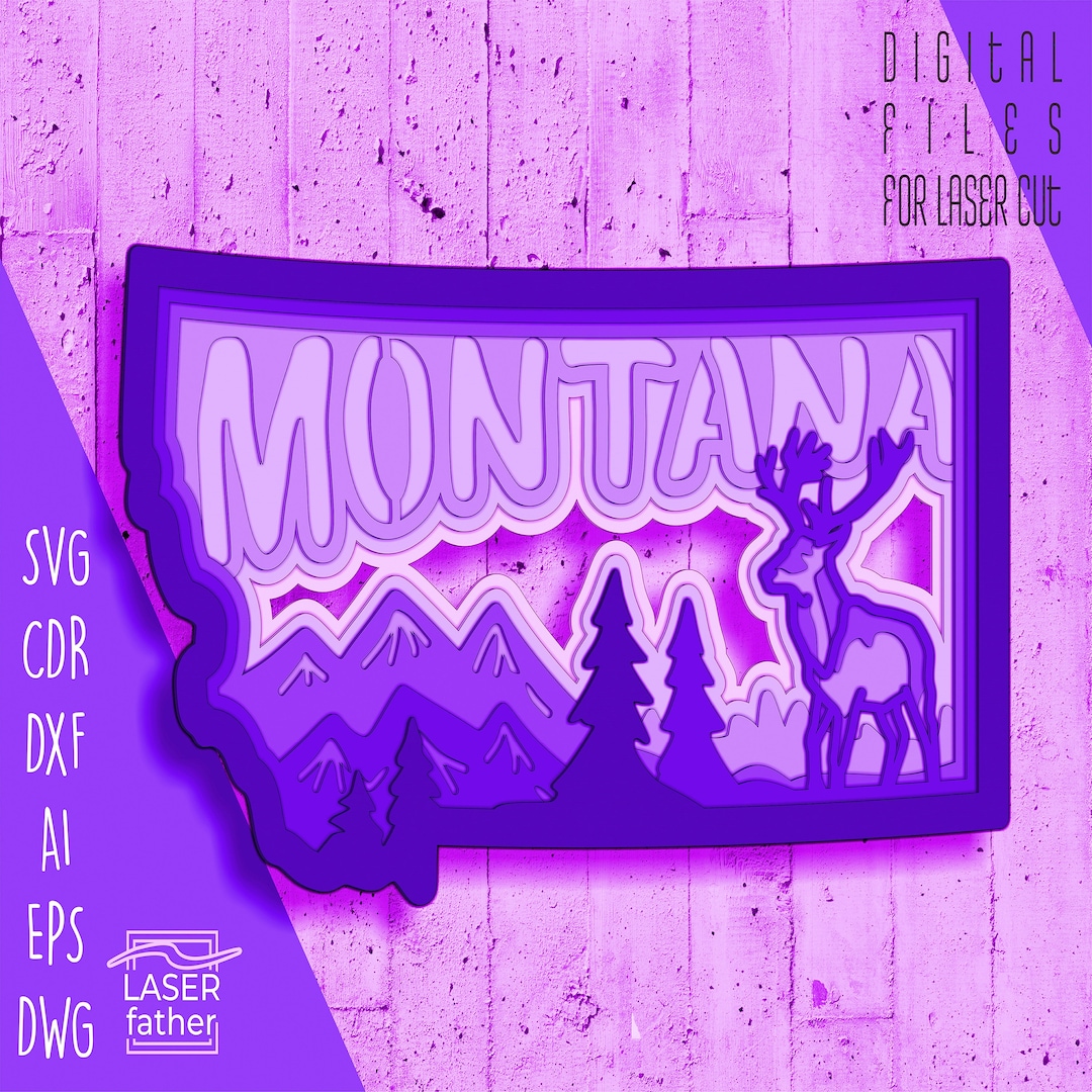 Montana State SVG, Layered Landscape, United States Map PNG, Laser ...