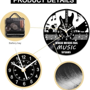 Musical Instruments Vinyl Record Clock, Christmas Gift for Boyfriend ...