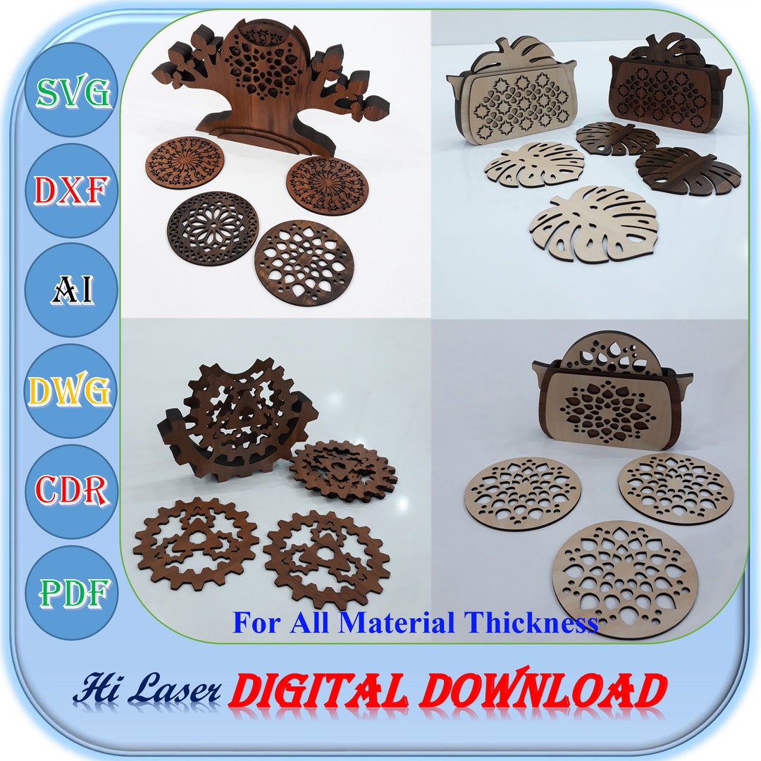 Wooden Coaster Laser Cut File Bundle of 4 Products for All Material ...