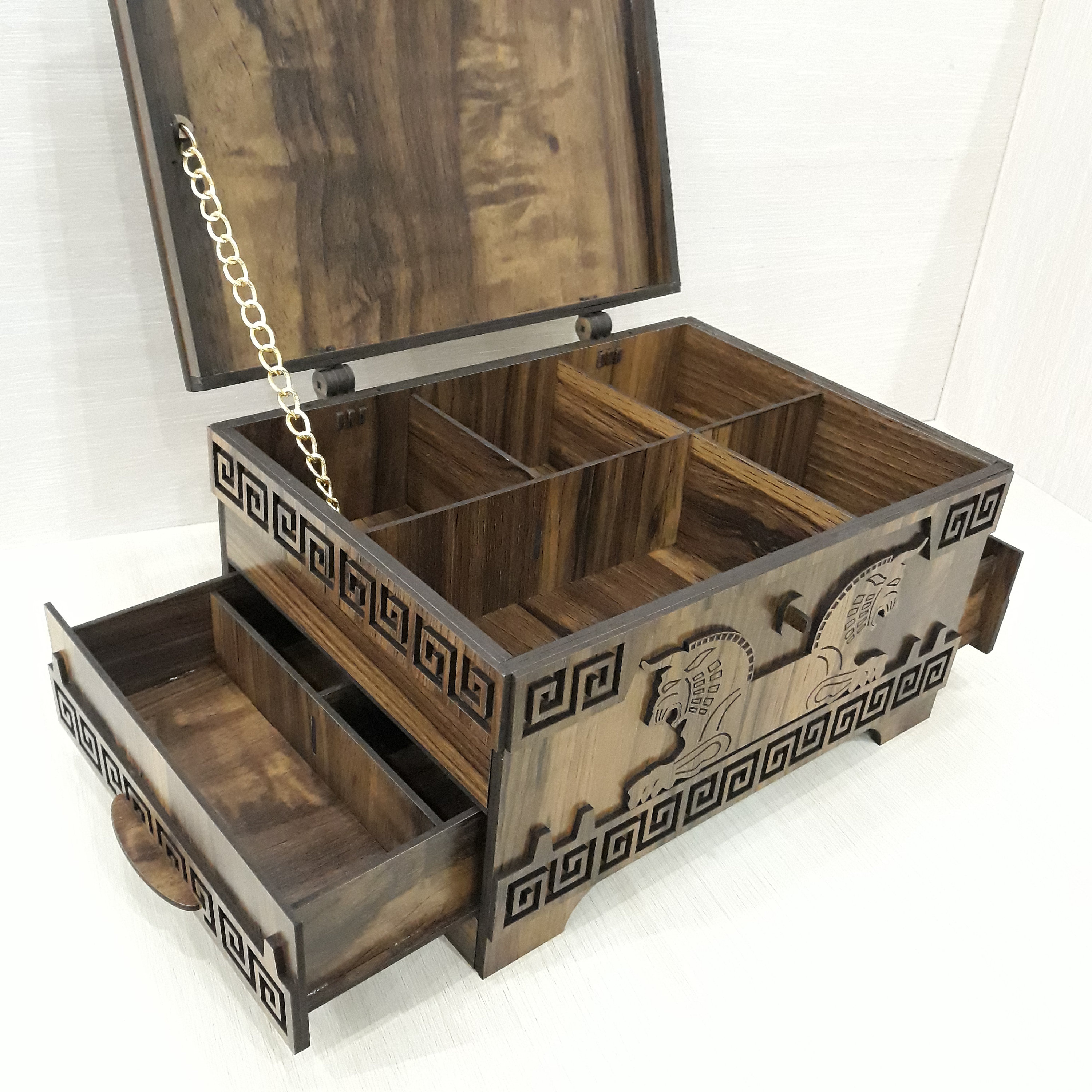 3mm 1/8 Inch Jewelry Box Svg Dxf File, Wooden Jewelry Box With 2 Drawer ...