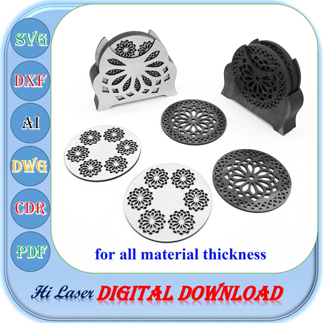 Wooden Coaster With Stand Laser Cut File Svg Dxf Ai for All Material ...