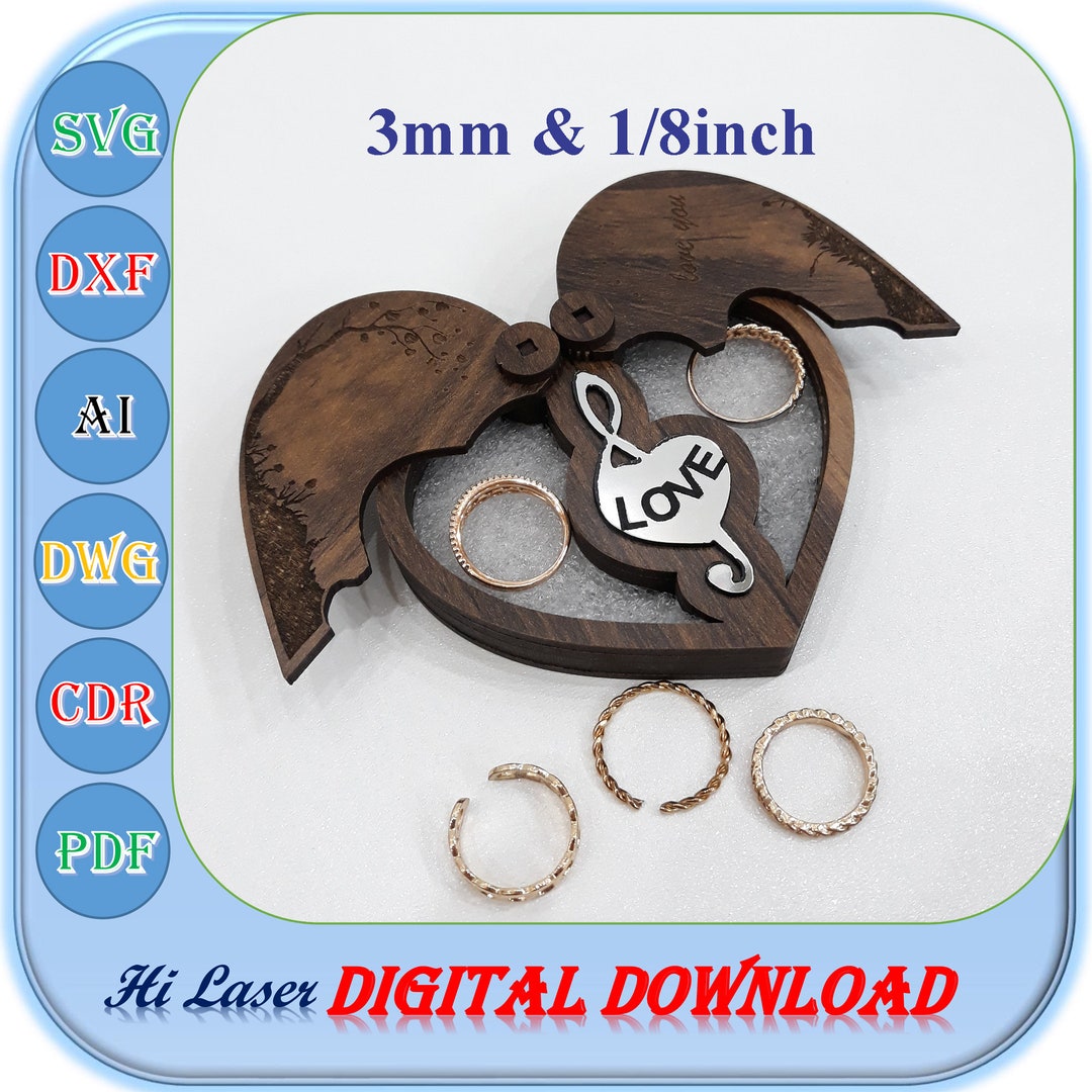 Laser Cut Wooden Wedding Ring Box Svg Dxf, 3mm 1/8inch Ring Box Cut ...