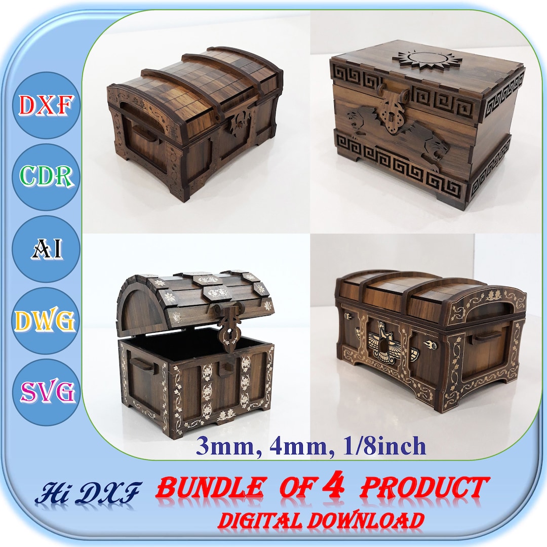 Laser Cut Jewelry Chest Bundle of 4 Product , 3mm 4mm 1/8inch Treasure ...