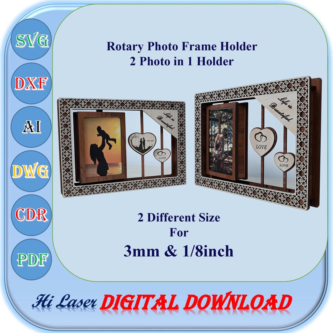 Wooden Rotary Photo Frame in 2 Size Laser Cut File, 3mm 1/8inch Rotary ...