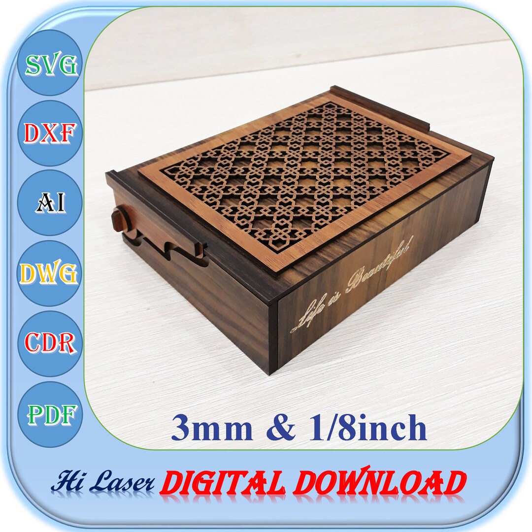 Wooden Gift Box Svg Dxf Ai, 3mm, 1/8 Inch Gift Box Cut File, Jewelry ...