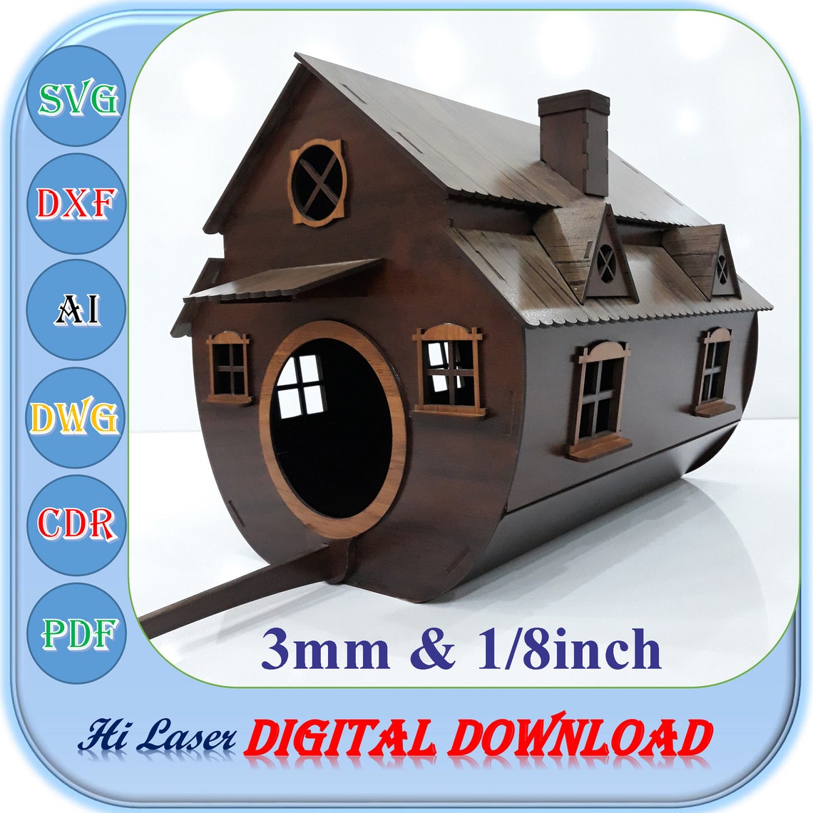 Wooden Bird House Laser Cut File 3mm 1/8inch, Bird House Svg Dxf Ai Cut ...