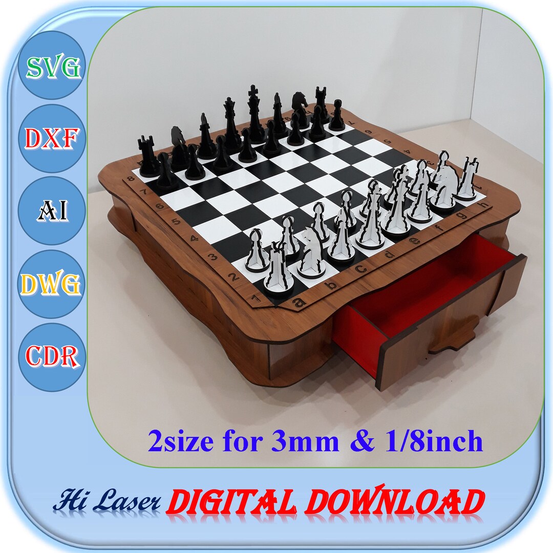 Laser Cut Chess Board Game, Wooden Chess Board Game Template, 3mm 1/8 ...