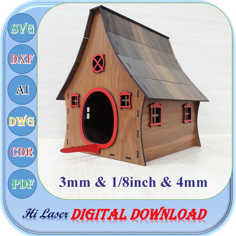 Laser Cut Wooden Bird Nest, Bird Box Cut File for 3mm 4mm 1/8inch ...