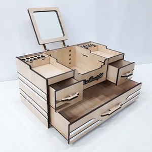 Laser Cut Wooden Makeup Box With Mirror , 3mm 1/8inch Wooden Jewelry ...