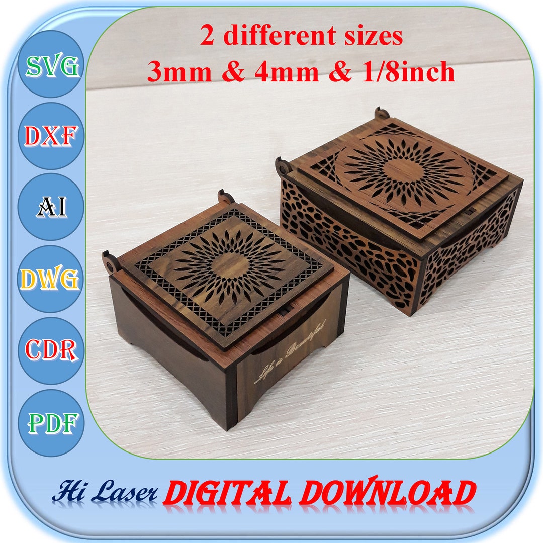 Laser Cut Wooden Gift Box in 2 Different Size, 3mm 4mm 1/8 Inch Jewelry ...