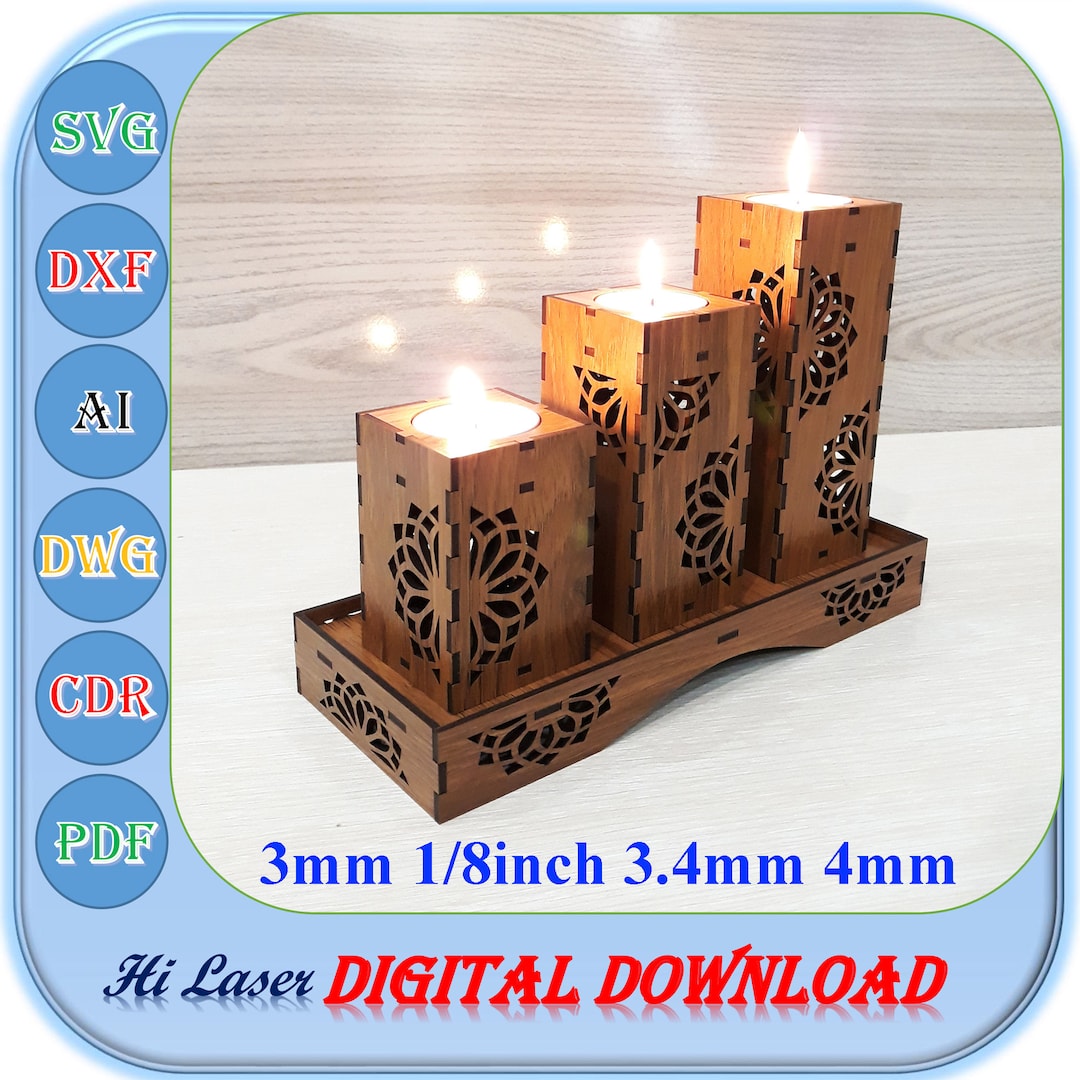 Laser Cut Tea Light Candle Holder 3mm, 1/8inch, 3,4mm & 4mm Candle ...