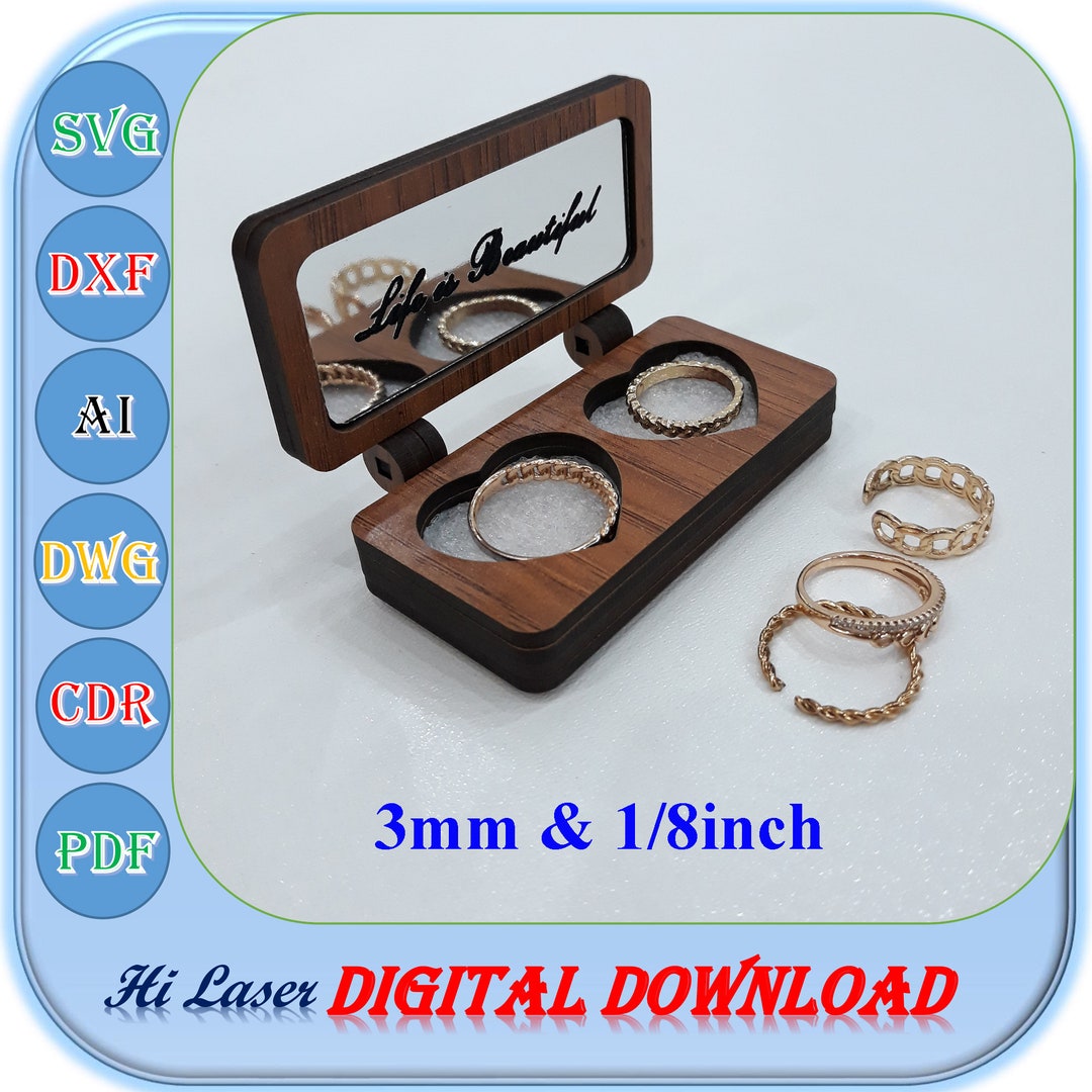 Wooden Ring Box Laser Cut File, 3mm 1/8inch Ring Box Svg Dxf, Wedding ...