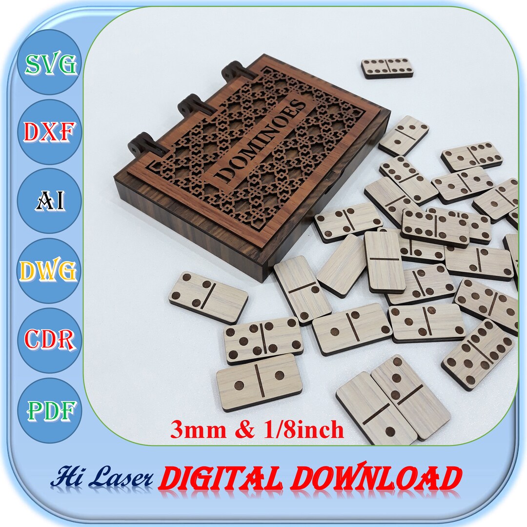 Laser Cut Dominoes Board Game, 3mm 1/8 Inch Dominoes With Box Svg Dxf ...