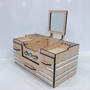 Laser Cut Wooden Makeup Box With Mirror , 3mm 1/8inch Wooden Jewelry ...