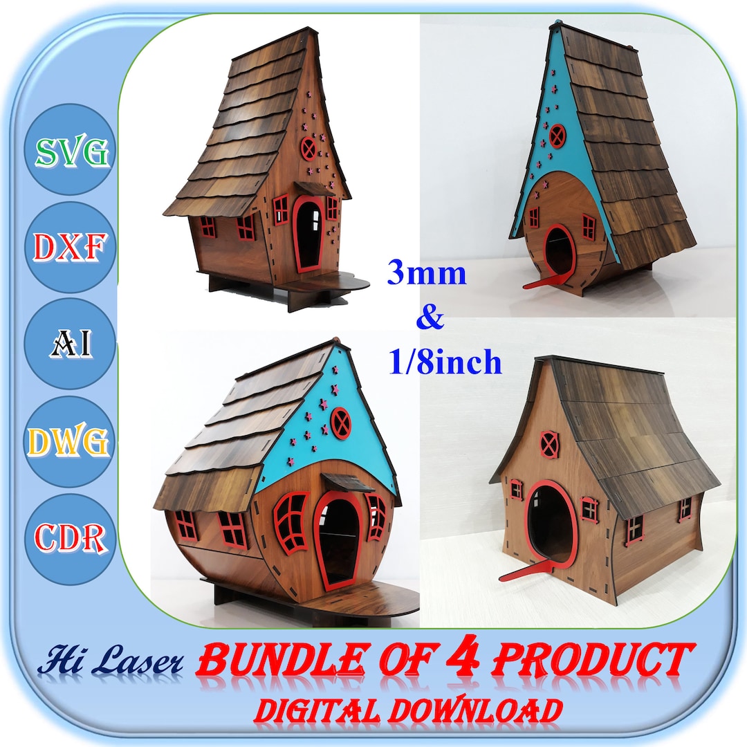 Laser Cut Bird House Bundle of 4 Product 3mm, 1/8inch Thickness Svg Dxf ...
