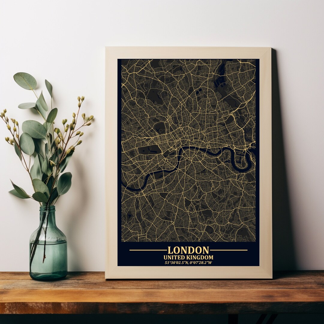 London Map Poster UK Minimalist Wall Art Custom Map Print Coloured ...