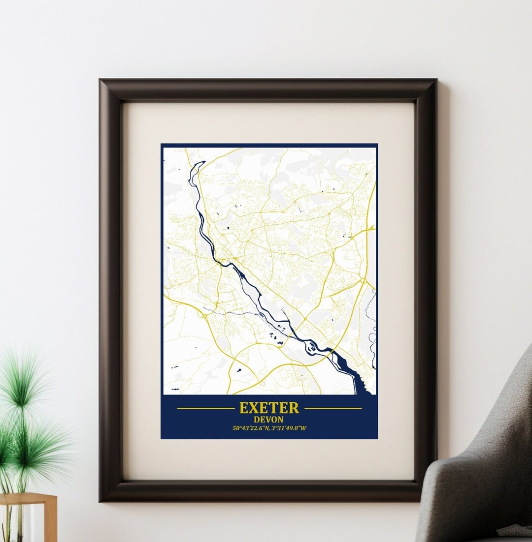 Exeter Map Poster UK Minimalist Wall Art Custom Map Print Coloured ...