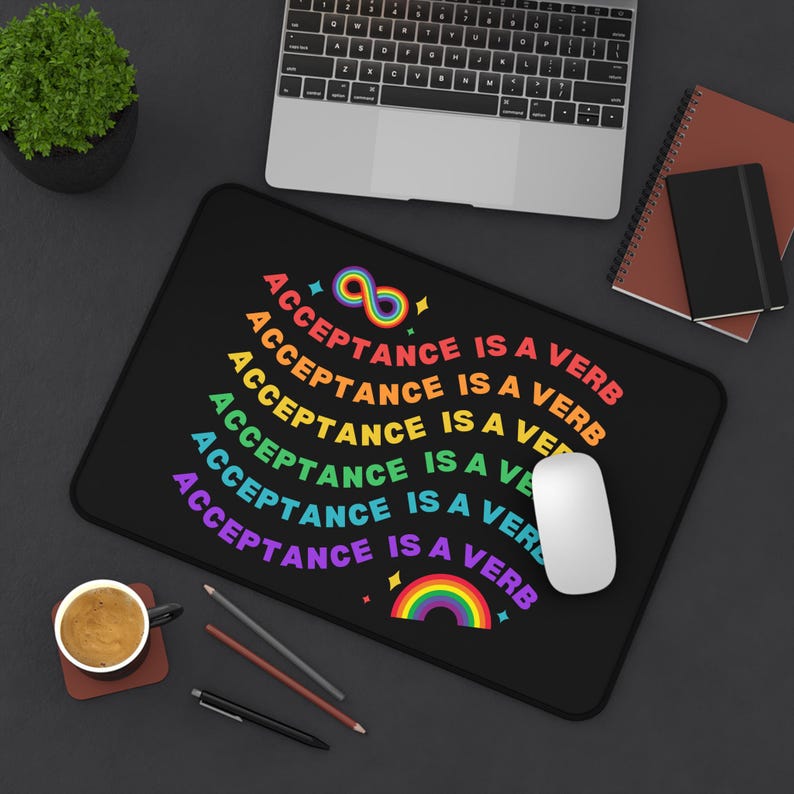 Acceptance is A Verb Desk Mat, Autism Acceptance Desk Mat ...