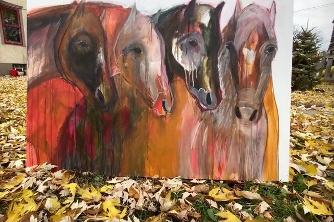 SOLD, Original 30x40, Four Horses Painting - Etsy