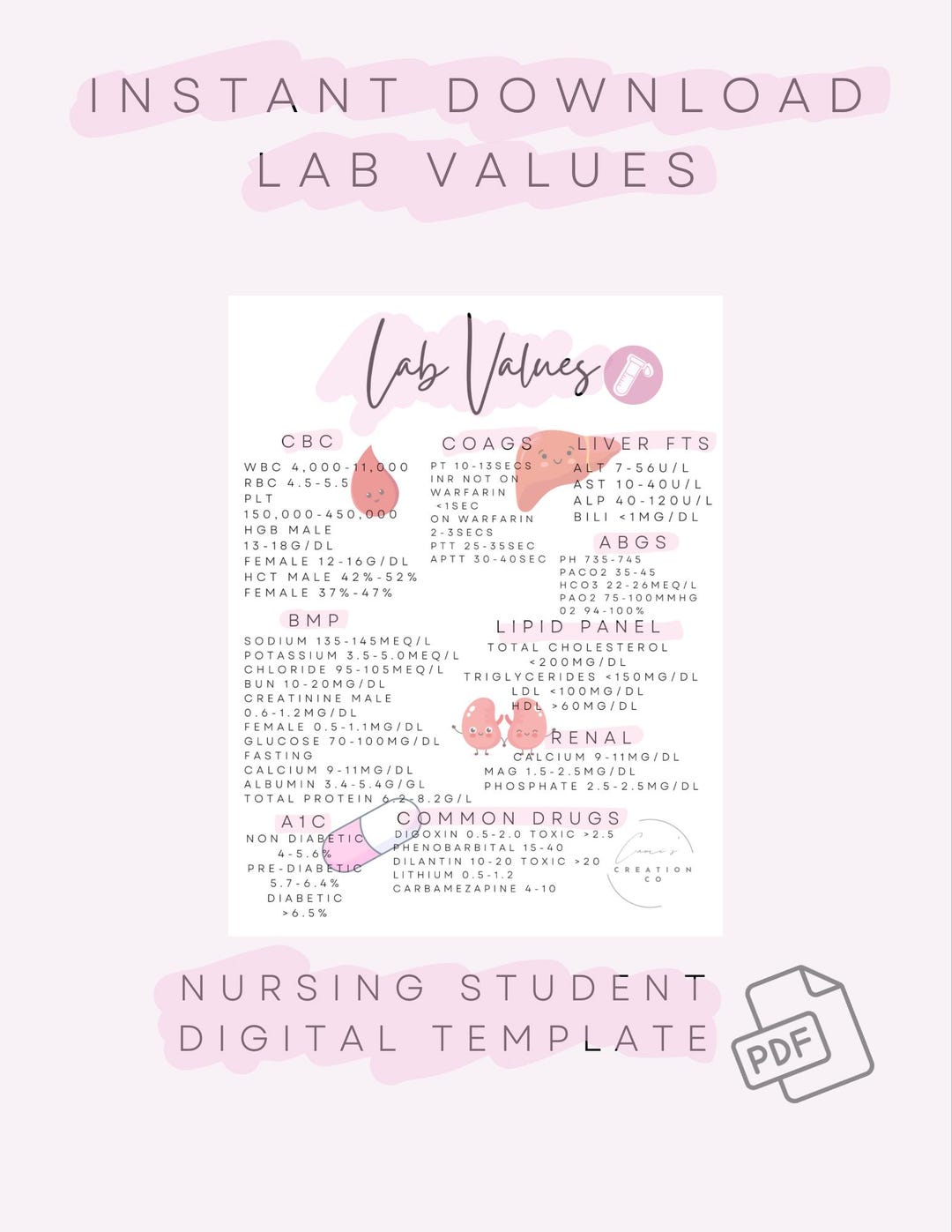 Digital Nursing Template Lab Values - Etsy