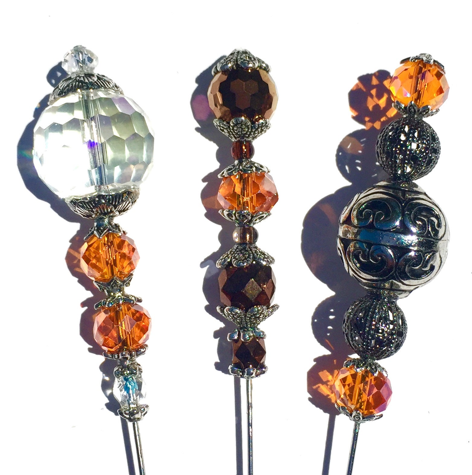 Victorian Style 6 Inch Hat Pins Orange Crystal Antique Silver - Etsy
