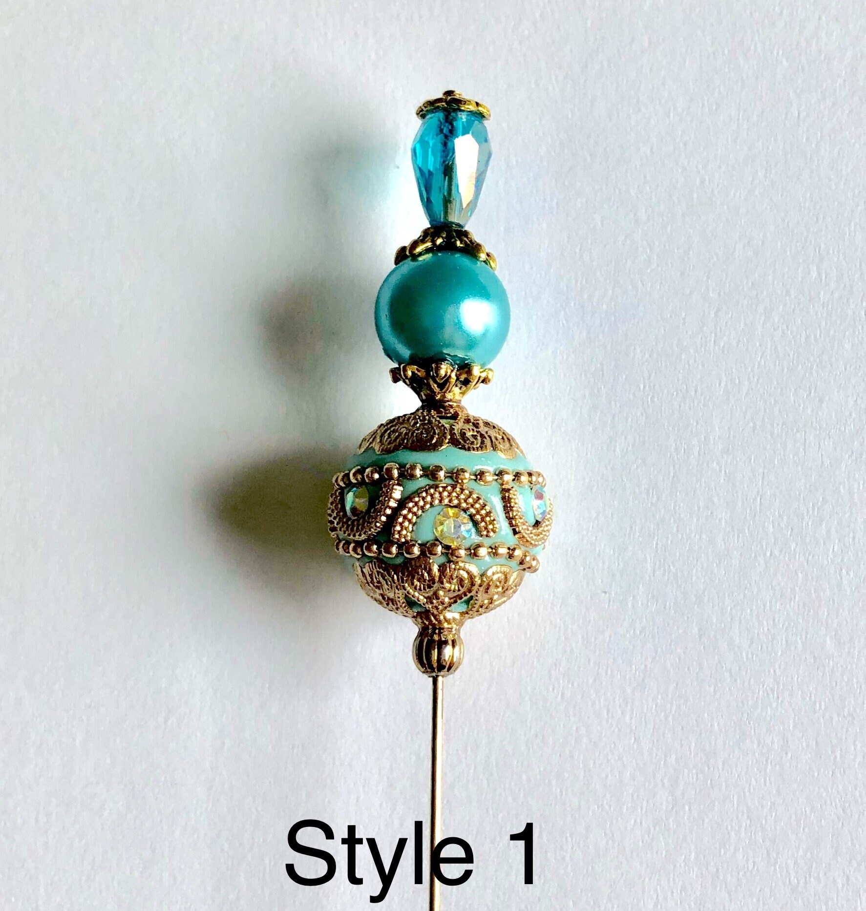 Victorian Style Six Inch Hat Pins Turquoise Glass Pearls, Crystals, and ...