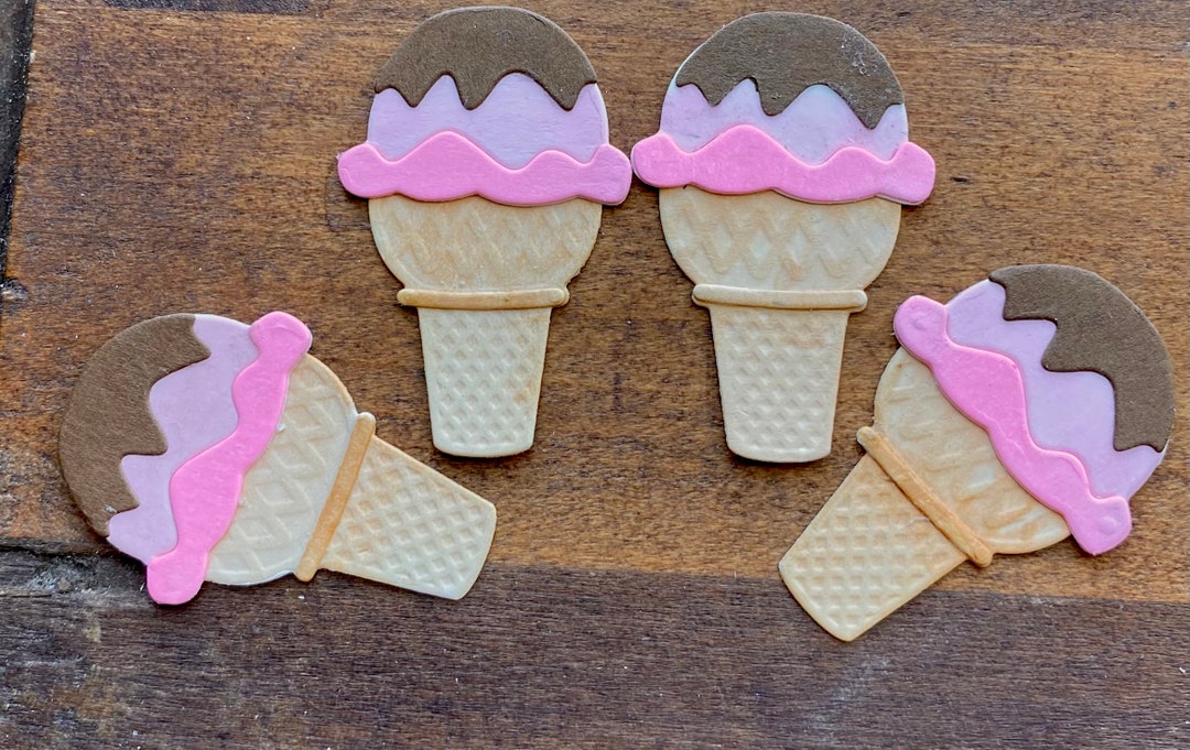 4 Paper Ice Cream Cones Hand Stamped for Cards, Journals, and Mixed ...