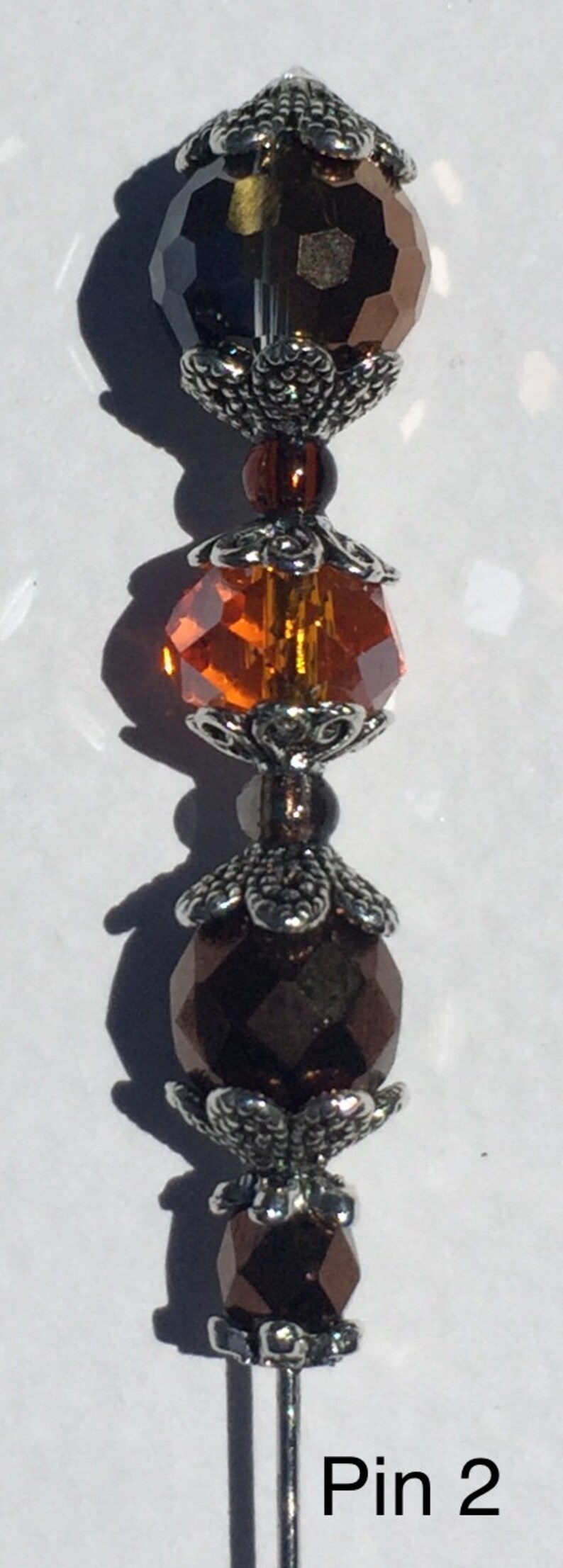 Victorian Style 6 Inch Hat Pins Orange Crystal, Antique Silver Beads ...