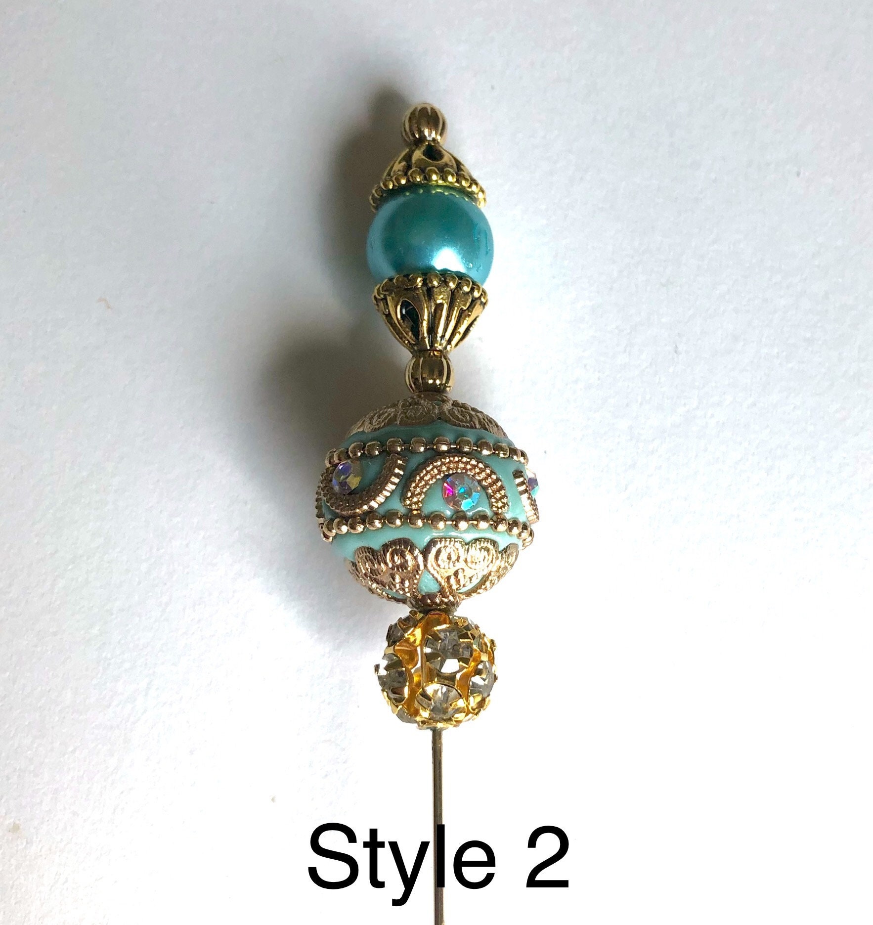 Victorian Style Six Inch Hat Pins Turquoise Glass Pearls, Crystals, and ...