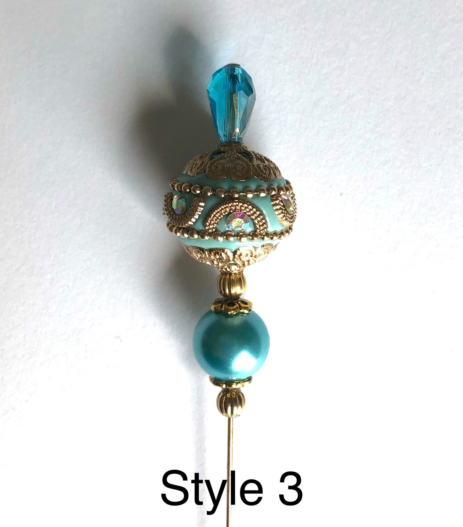 Victorian Style Six Inch Hat Pins Turquoise Glass Pearls, Crystals, and ...
