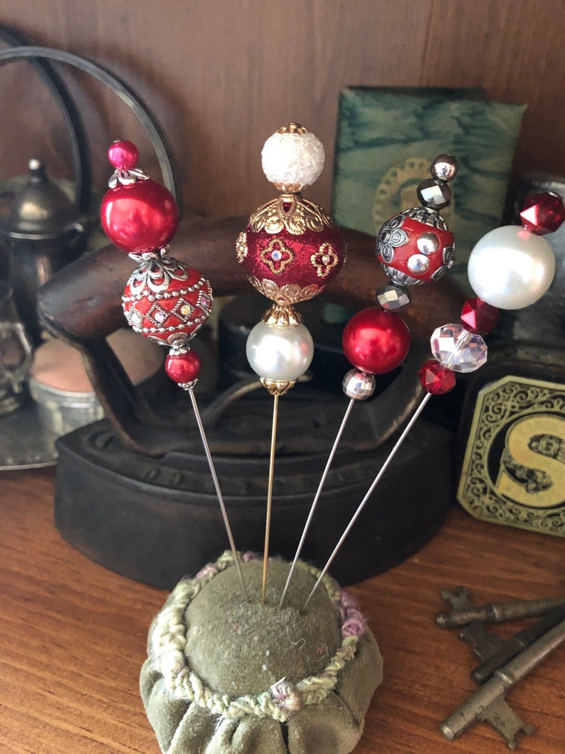Victorian Style Six Inch Hat Pins Crystal Pearls Antique Silver Gold
