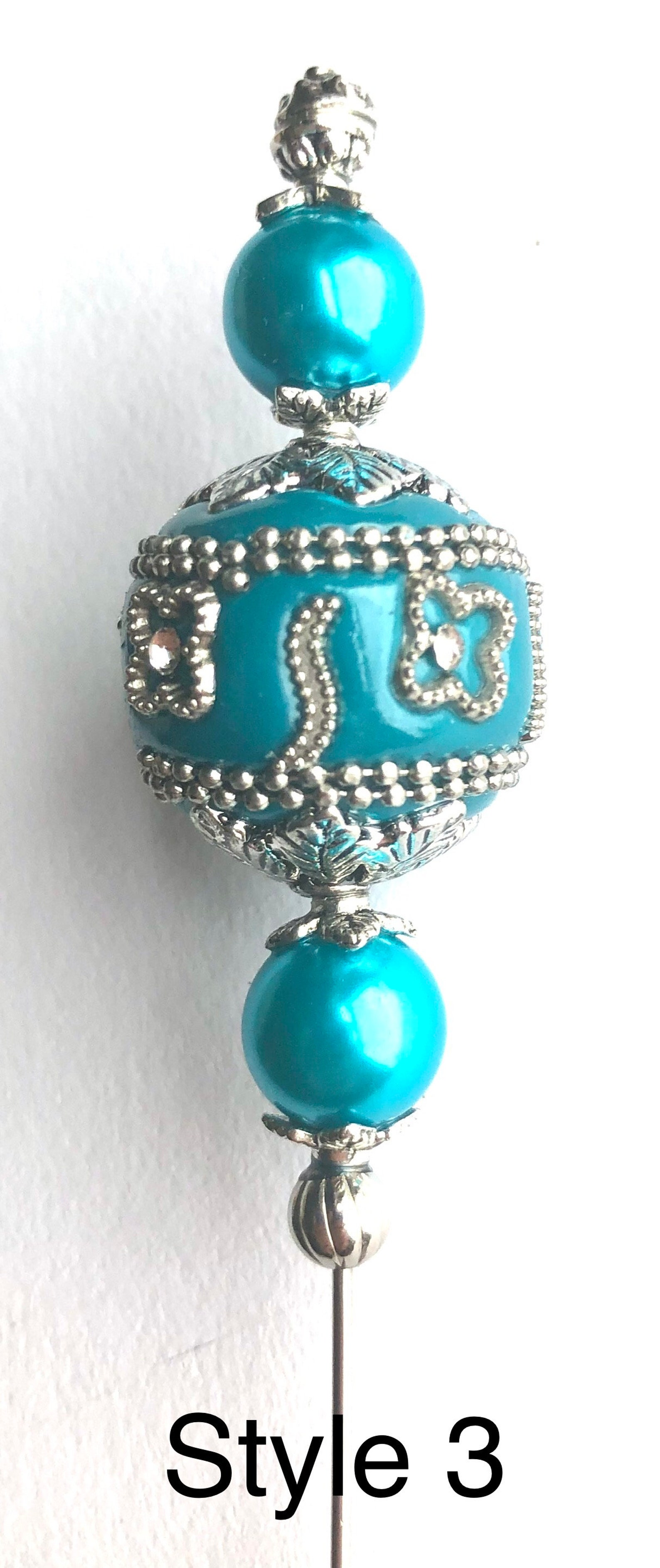 Victorian Style Six Inch Hat Pins White Turquoise And Purple Glass