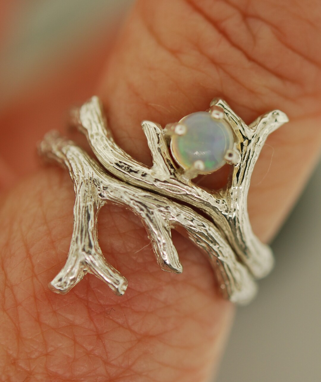 Branch Hug Opal Ring Twig Branch Band Alternative Wedding - Etsy