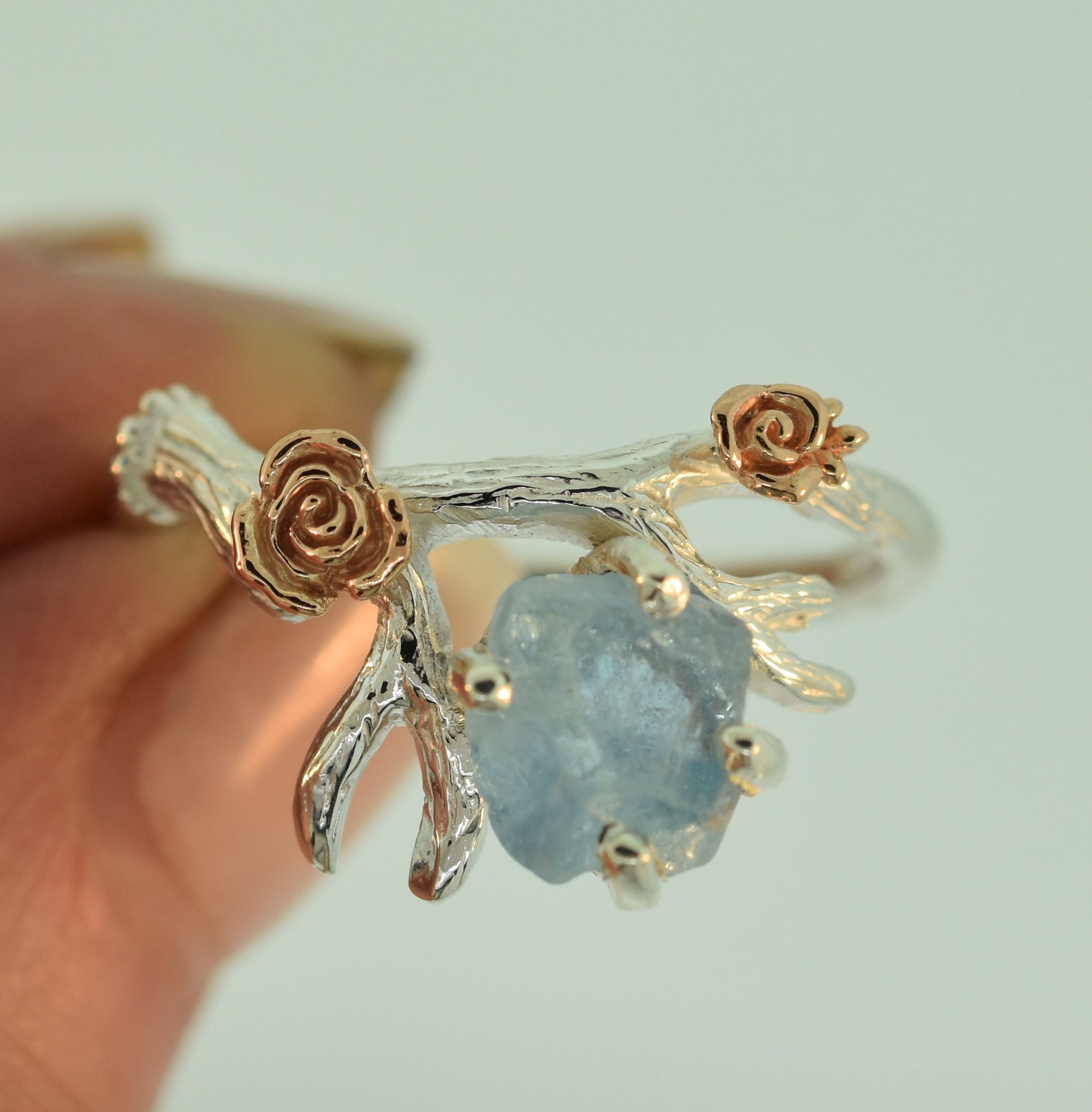 Antler Ring 2 With Rose Gold Flowers Raw Diamond Raw | Etsy