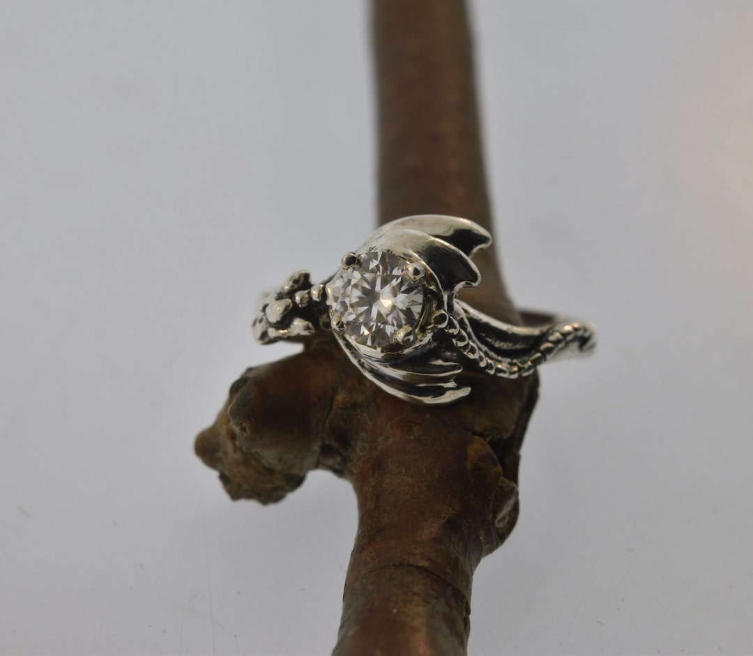 Baby Dragon Sterling Silver Ring: Moissanite Fantasy Engagement Ring - Etsy