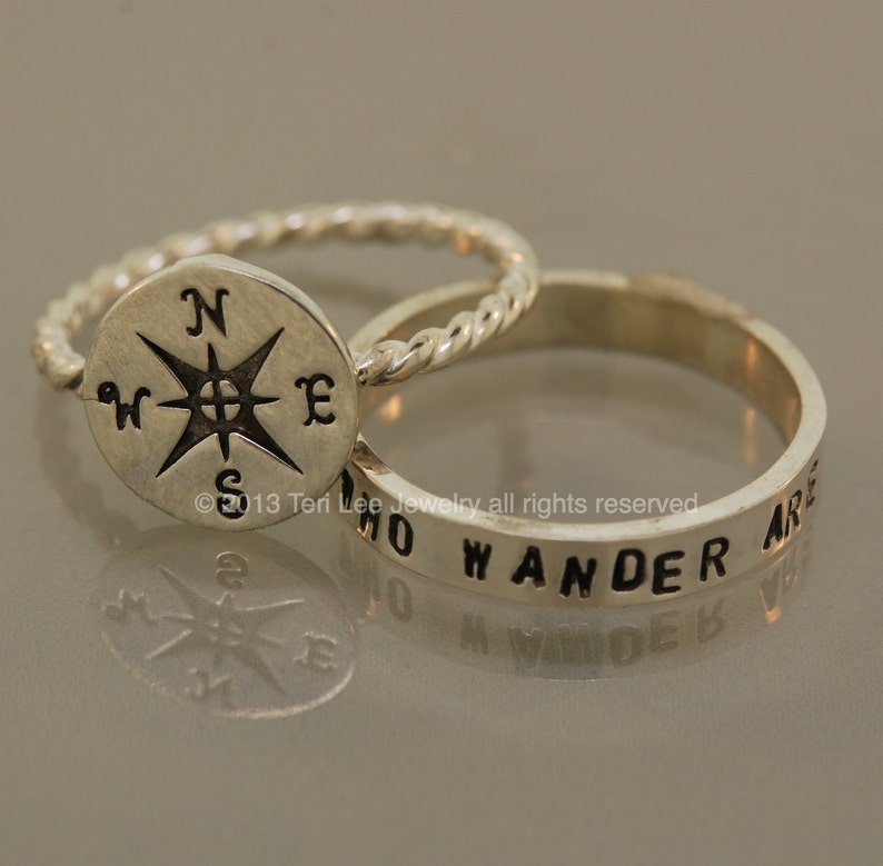 Compass Ring Stack Set Sterling Silver not All Who - Etsy