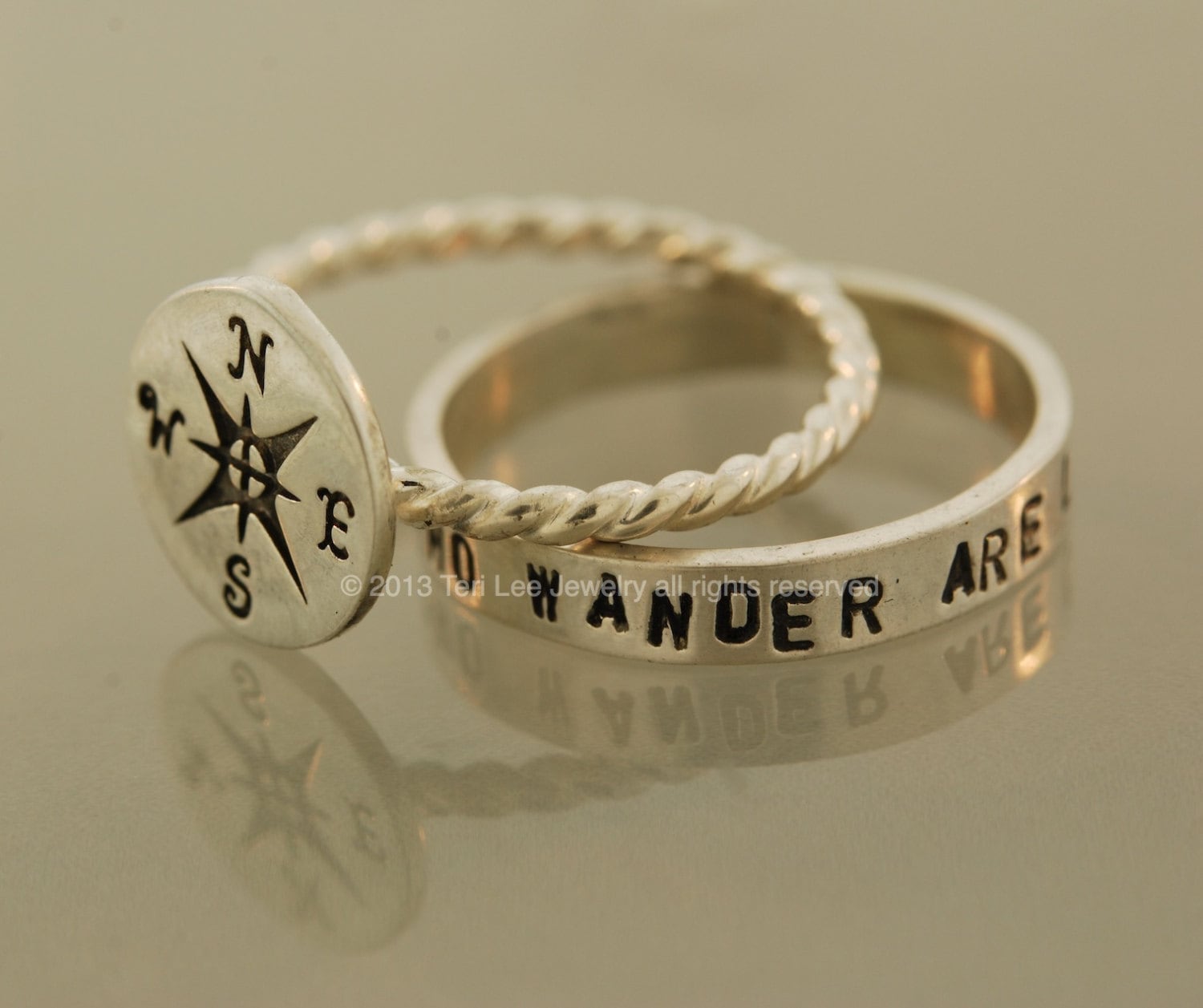 Compass Ring Stack Set Sterling Silver not All Who - Etsy
