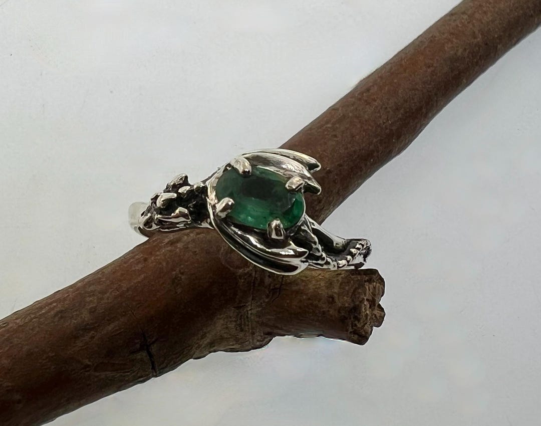Baby Dragon Sterling Silver Ring: Emerald Fantasy Engagement Ring - Etsy