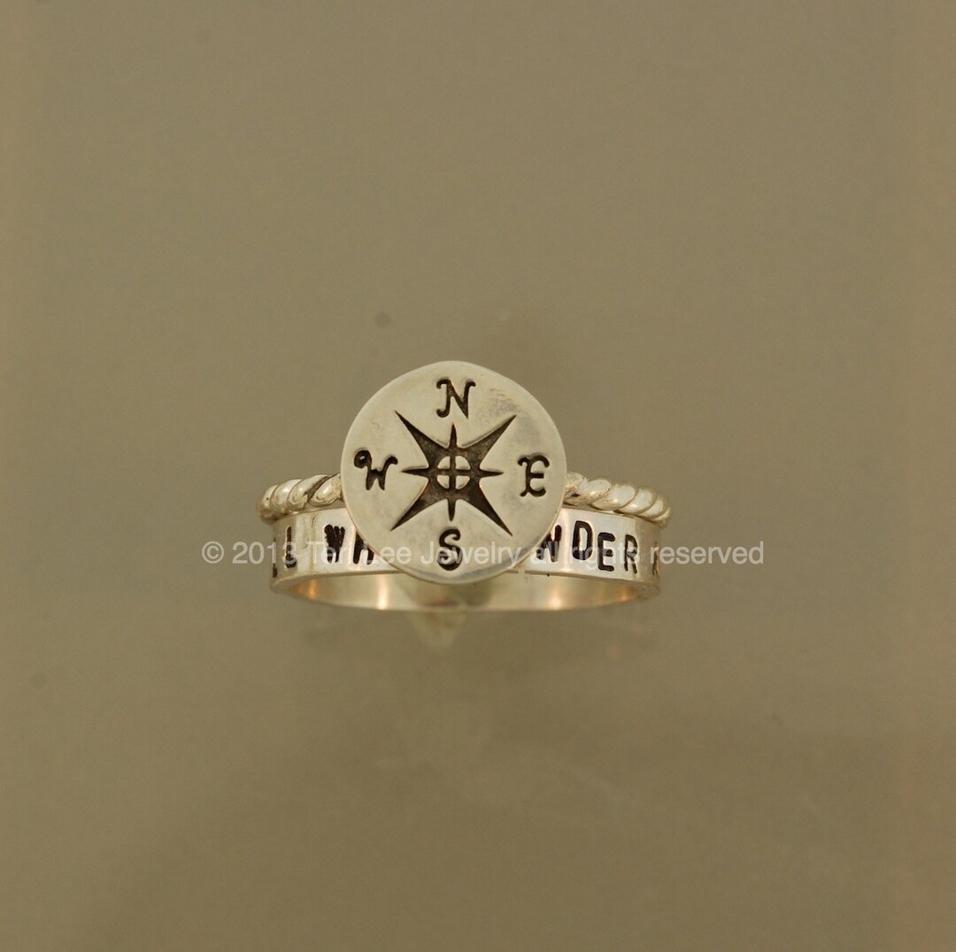 Compass Ring Stack Set Sterling Silver not All Who - Etsy