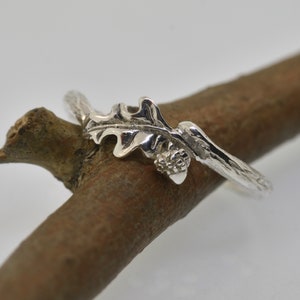Oak Leaf Ring, Leaf Ring, Acorn Ring, Moss Agate Ring, Stacking Ring, Twig Engagement Ring ...