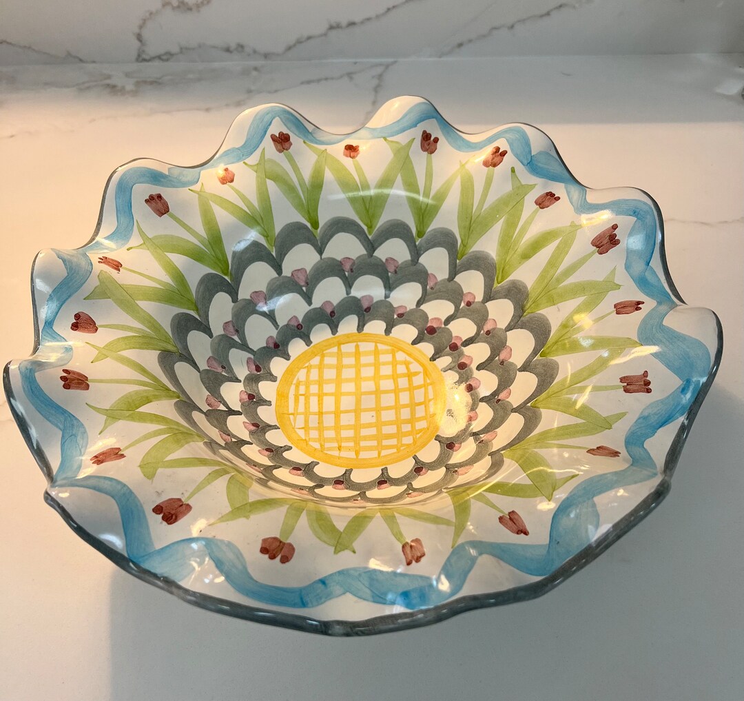 Mackenzie Childs Vintage King Ferry Fluted Hand Painted Serving Bowl - Etsy
