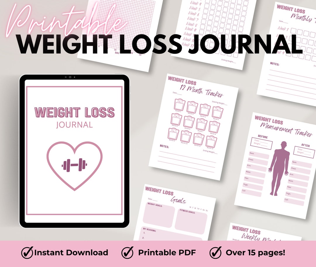 Pink Weight Loss Journal Printable Bundle, Meal Tracker, Exercise ...