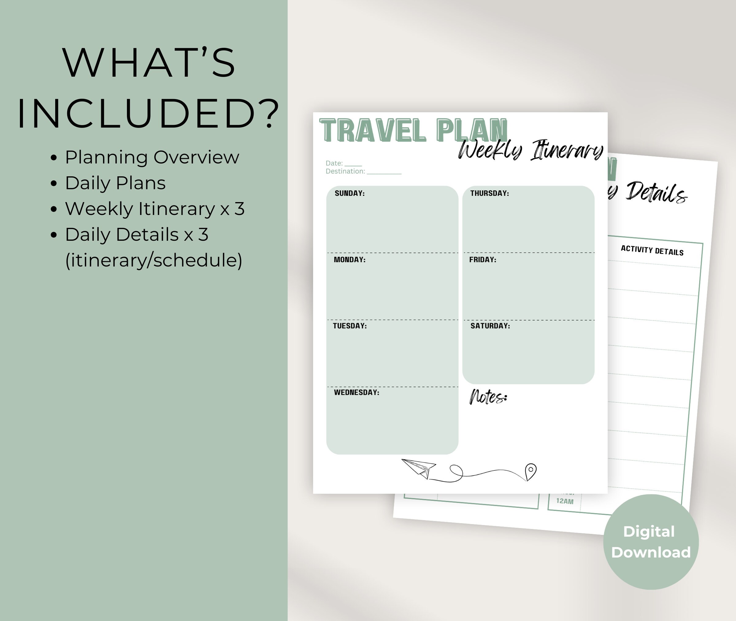 Printable Travel Itinerary Bundle, Weekly Travel Itinerary, Daily ...