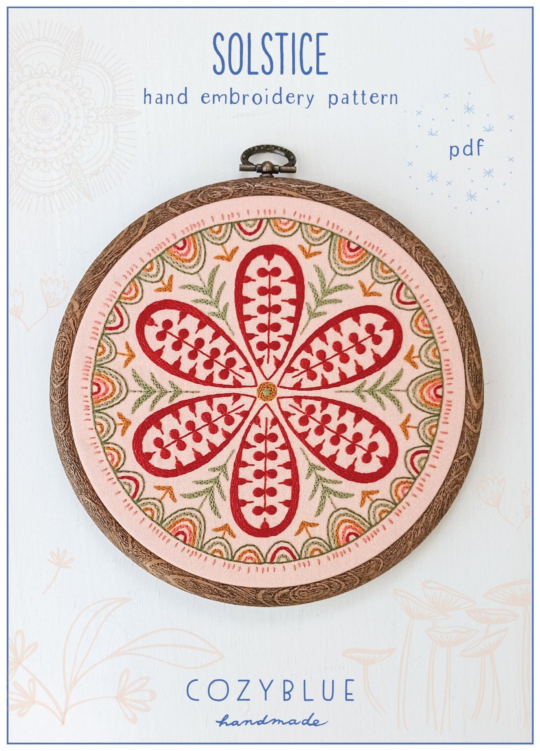 SOLSTICE - Pdf Embroidery Pattern, Embroidery Hoop Art, Mandala for Hand Embroidery, Cozyblue ...
